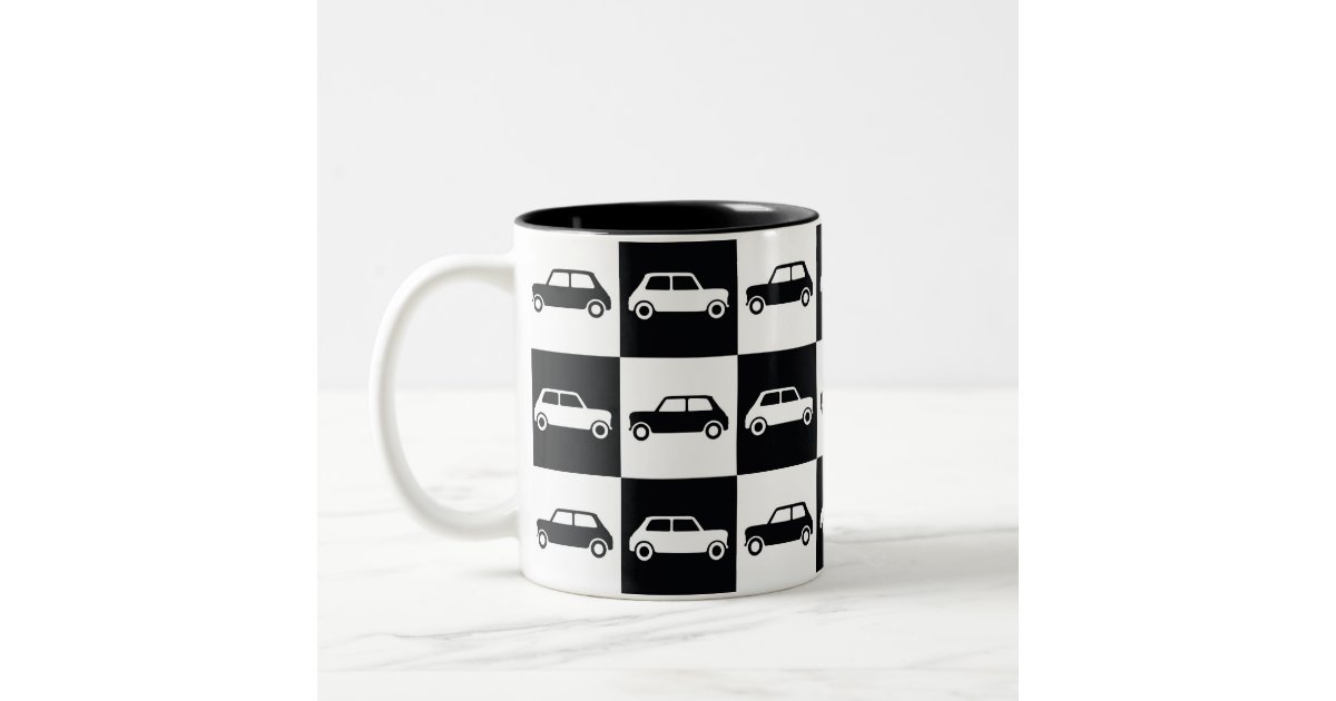 Black Checkerboard Mini Cooper Two-Tone Coffee Mug | Zazzle
