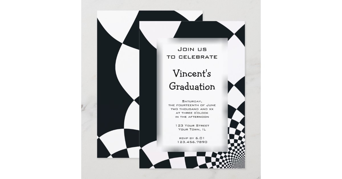 Black Checks Graduation Party Invitation | Zazzle