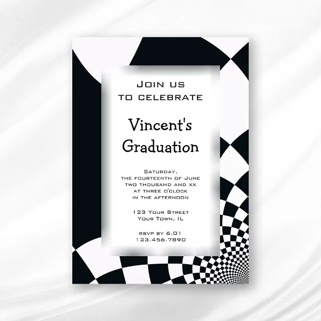 Black Checks Graduation Party Invitation | Zazzle