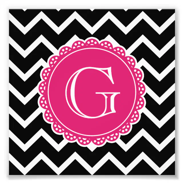 Black Chevron Hot Pink Monogram Photo Print | Zazzle