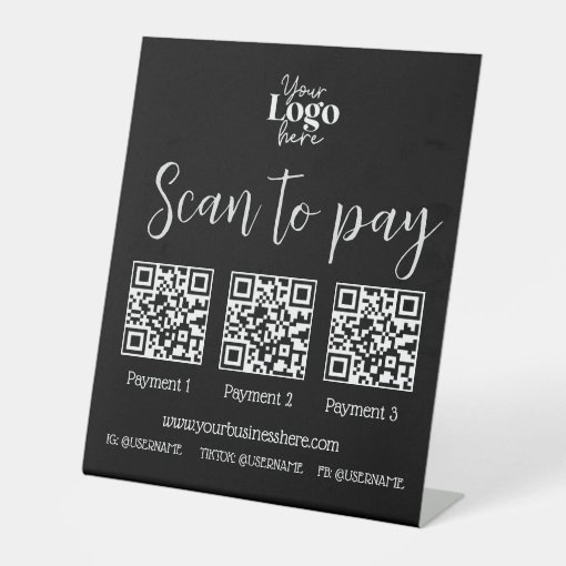 Black chic scan to pay small business QR code Pedestal Sign | Zazzle