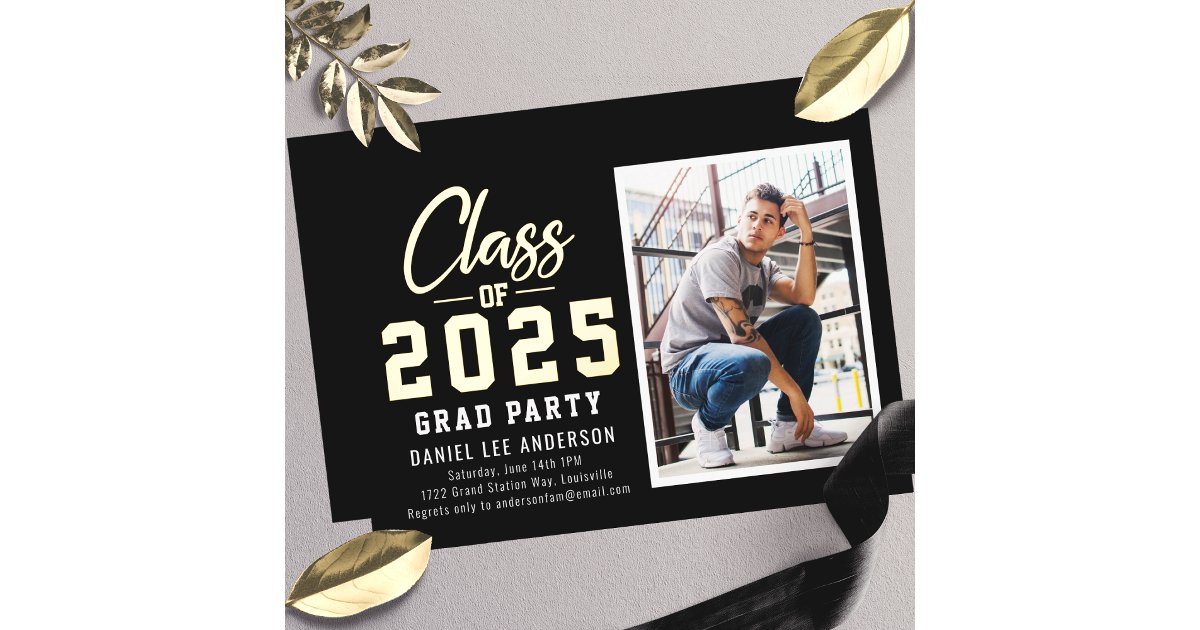 Black Class of 2025 Photo Graduation Party Foil Invitation | Zazzle