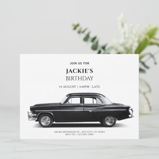 Black Classic Car birthday Invitation | Zazzle
