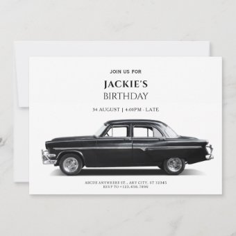 Black Classic Car birthday Invitation | Zazzle