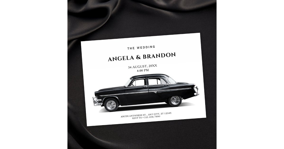 Black Classic Car Wedding Invitation | Zazzle
