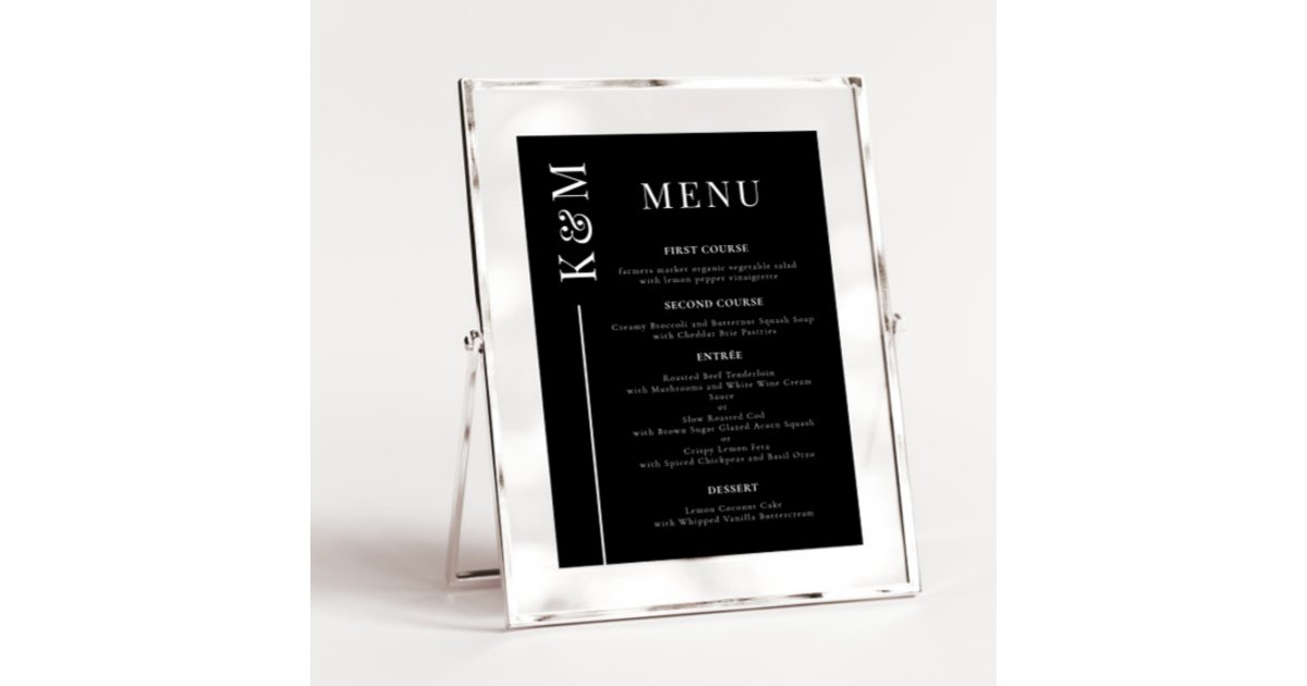 Black Clean Line Wedding Dinner Menu | Zazzle