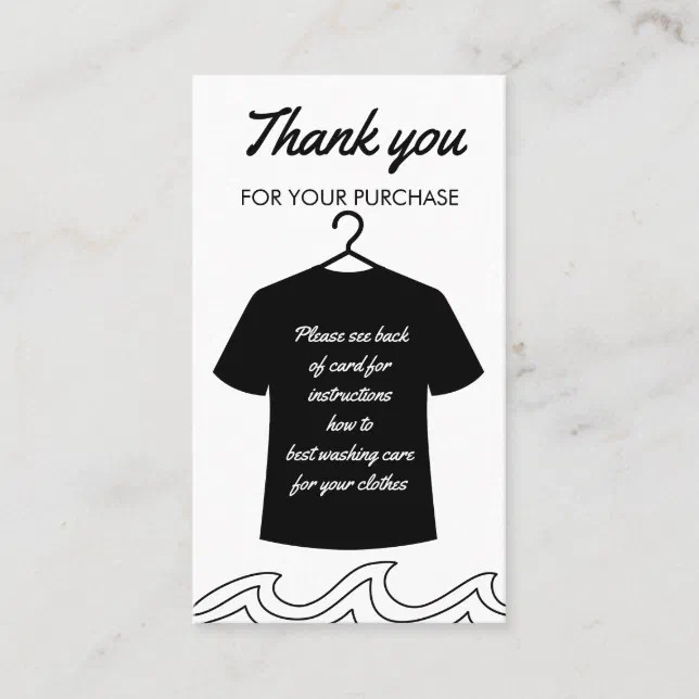 Black Clothing Thank you Washing Care Instruction Business Card | Zazzle