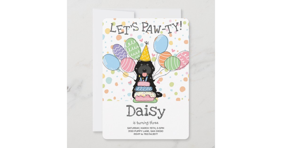 Black Cockapoo Cavapoo Dog Birthday Party Invitation | Zazzle