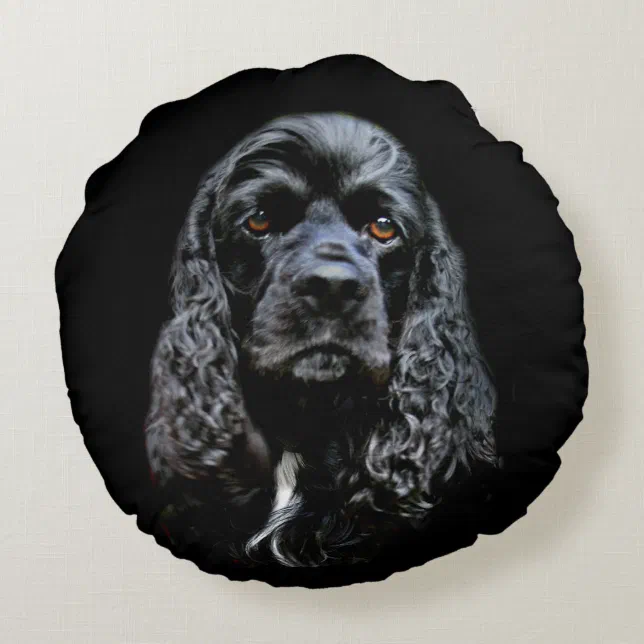Black cocker spaniel face round pillow | Zazzle