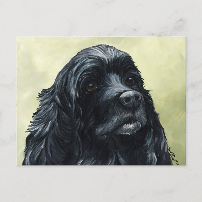 Black Cocker Spaniel Original Dog Art Postcard | Zazzle.com