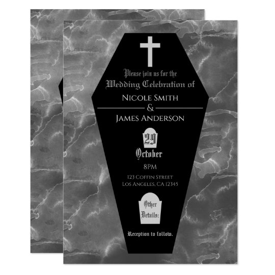 Black Coffin Tombstone Gothic Halloween Wedding Invitation | Zazzle.com