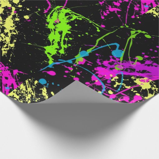 Black Colorful Neon Paint Splatter Pattern Wrapping Paper | Zazzle