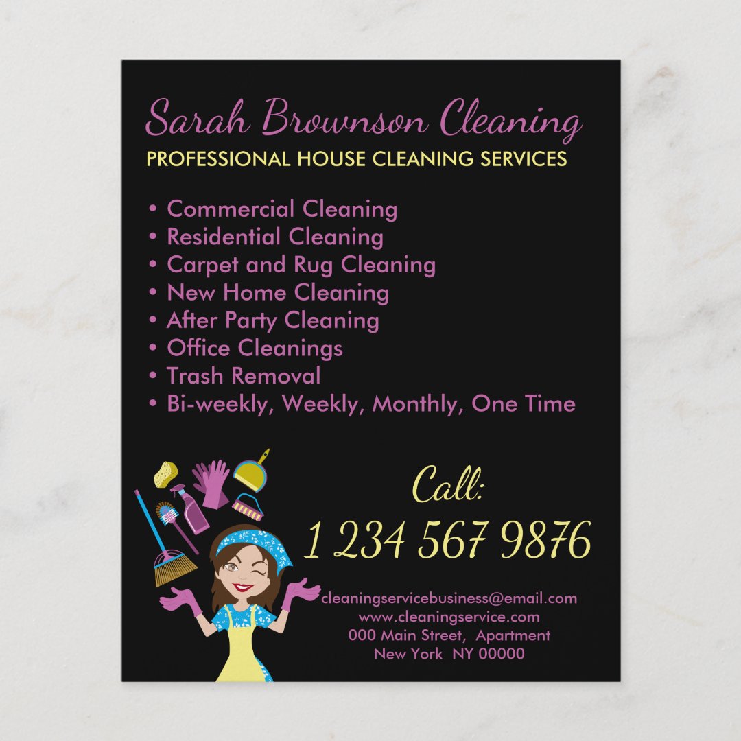 Black Commercial Janitorial Maid House Cleaning Flyer | Zazzle