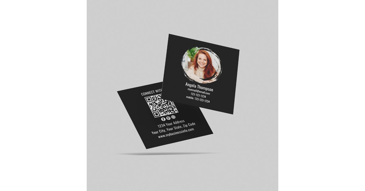 Black Connect with Me Photo QR Code Square Business Card | Zazzle
