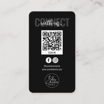 Black Connect With Us Social Media QR Code Business Card | Zazzle