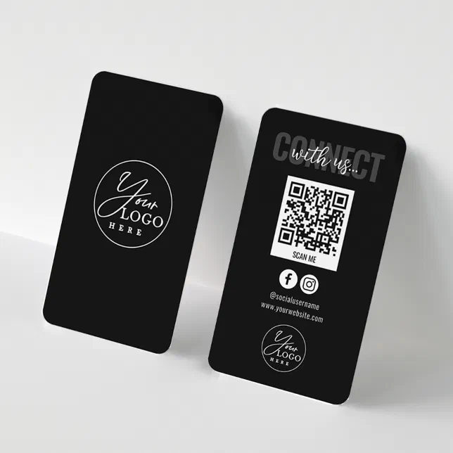 Black Connect With Us Social Media Qr Code Business Card Zazzle