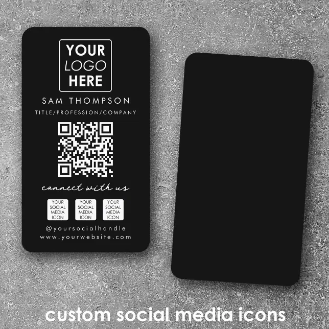 Black Connect with Us Social Media QR Code Logo Business Card | Zazzle