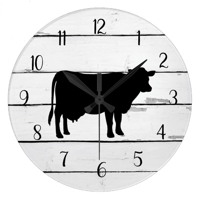 Black Cow Rustic Shiplap Farmhouse Decor Large Clock | Zazzle.com