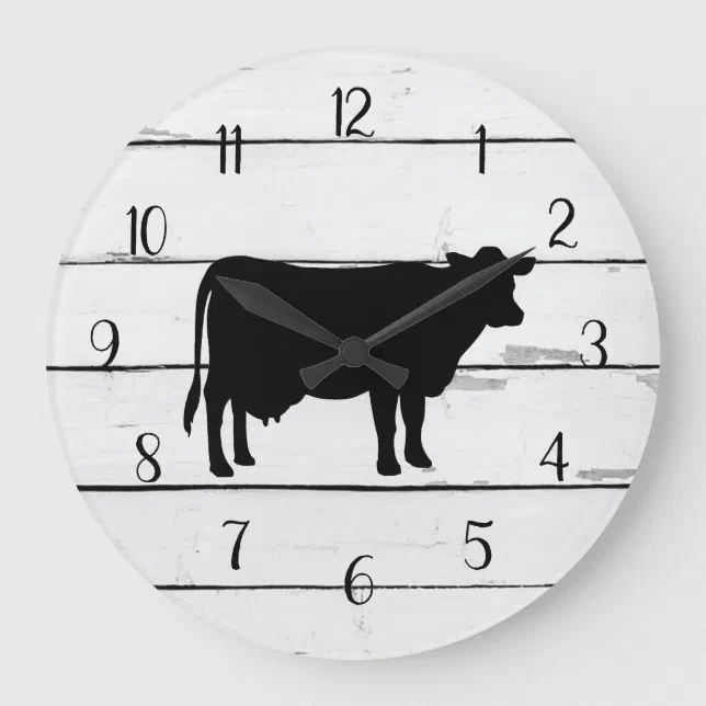 Black Cow Rustic Shiplap Farmhouse Decor Large Clock | Zazzle