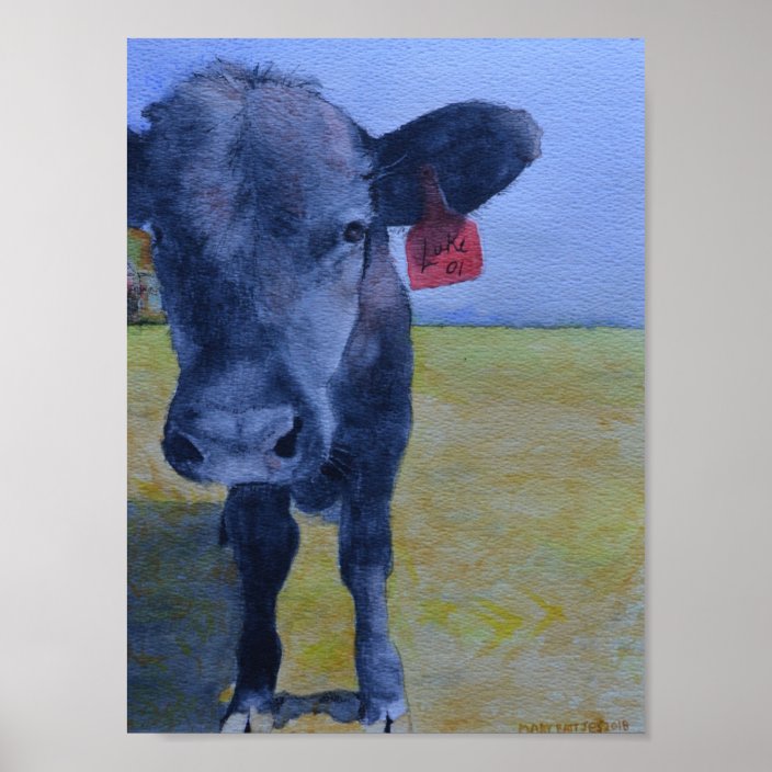 Black Cow with Red Ear Tag Poster | Zazzle.com
