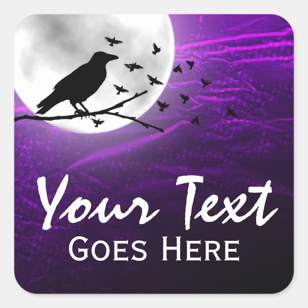 Black Crow Raven Silhouette on Moon Edgy Gothic Square Sticker | Zazzle