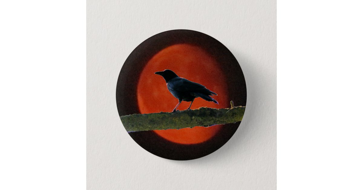 Black Crow Red Moon Button | Zazzle