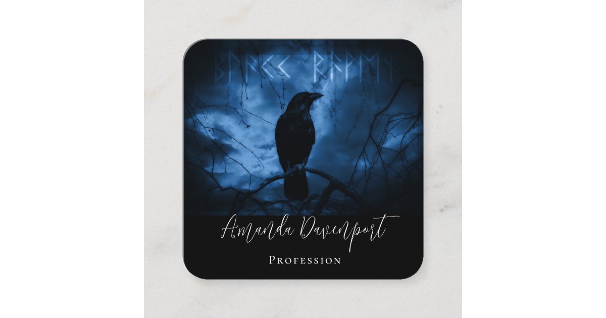 Black Crow with Runes Dark Goth Style Square Business Card | Zazzle
