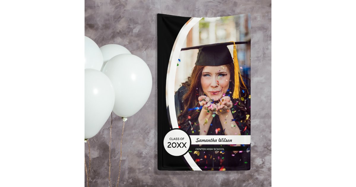 Black Curved Frame Photo Graduation Banner | Zazzle