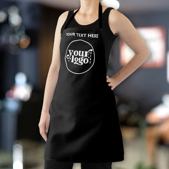 Black Custom Business Apron Logo Text Personalized | Zazzle