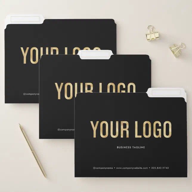 Black Custom Business File Folders with Logo | Zazzle