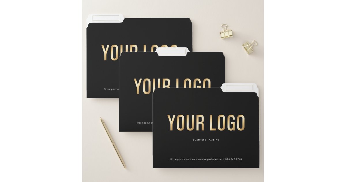 Black Custom Business File Folders with Logo | Zazzle