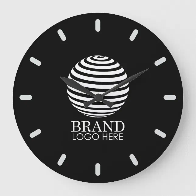 Black Custom Business Logo Company Corporate Large Clock | Zazzle