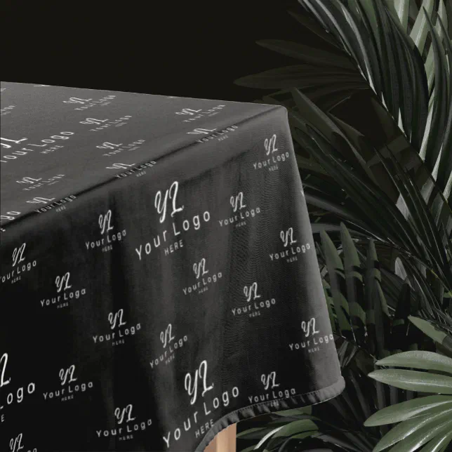 Black Custom Business Logo pattern Branded Cotton Tablecloth | Zazzle