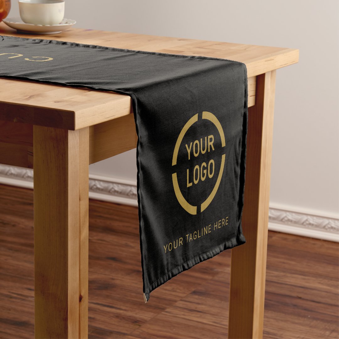 Black Custom Company Logo Promotional Display Short Table Runner | Zazzle