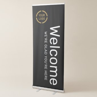 Black Custom Company Logo Welcome Retractable Banner | Zazzle