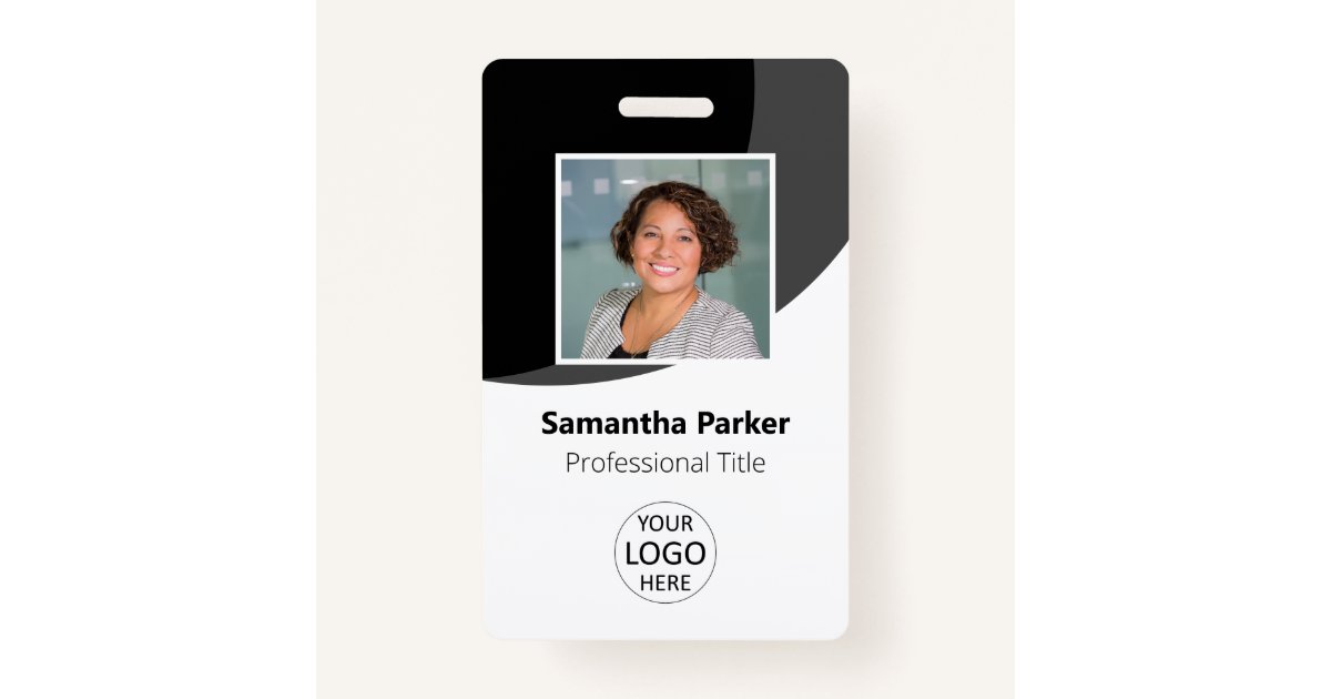 Black Custom Employee Photo, Logo, Barcode, Name Badge | Zazzle