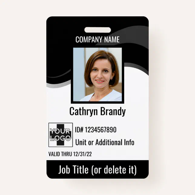 Black custom Employee Security Id, logo, Bar Code Badge | Zazzle
