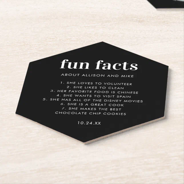 Black Custom Fun Facts Funny Wedding Paper Coaster | Zazzle