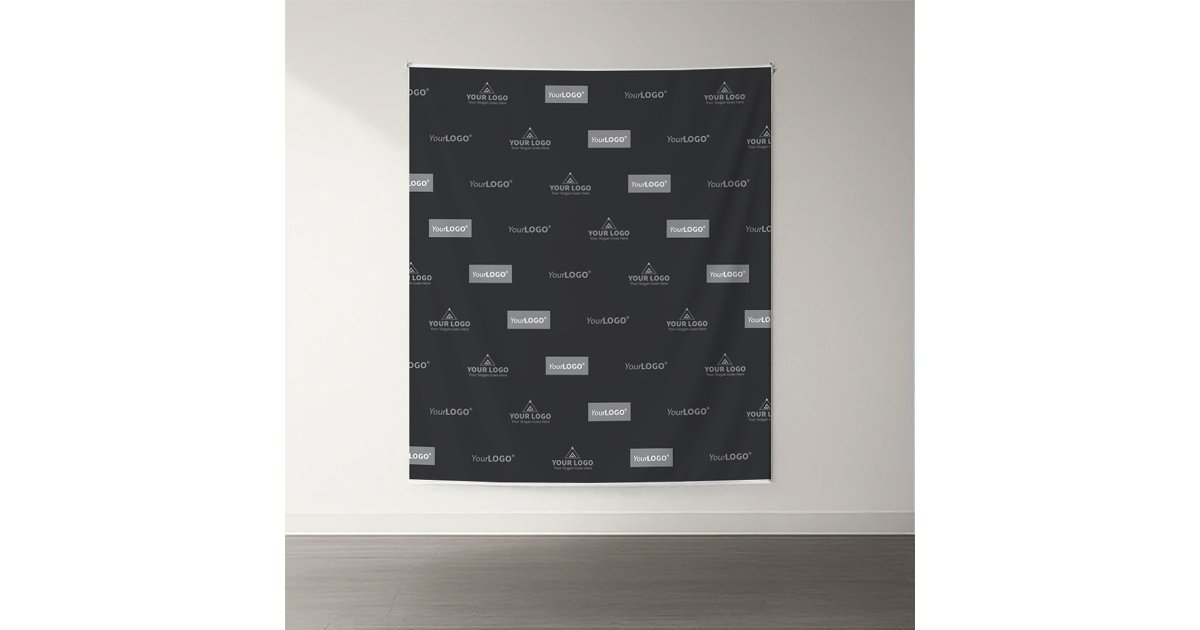 Black Custom Logo Step and Repeat Event Backdrop | Zazzle