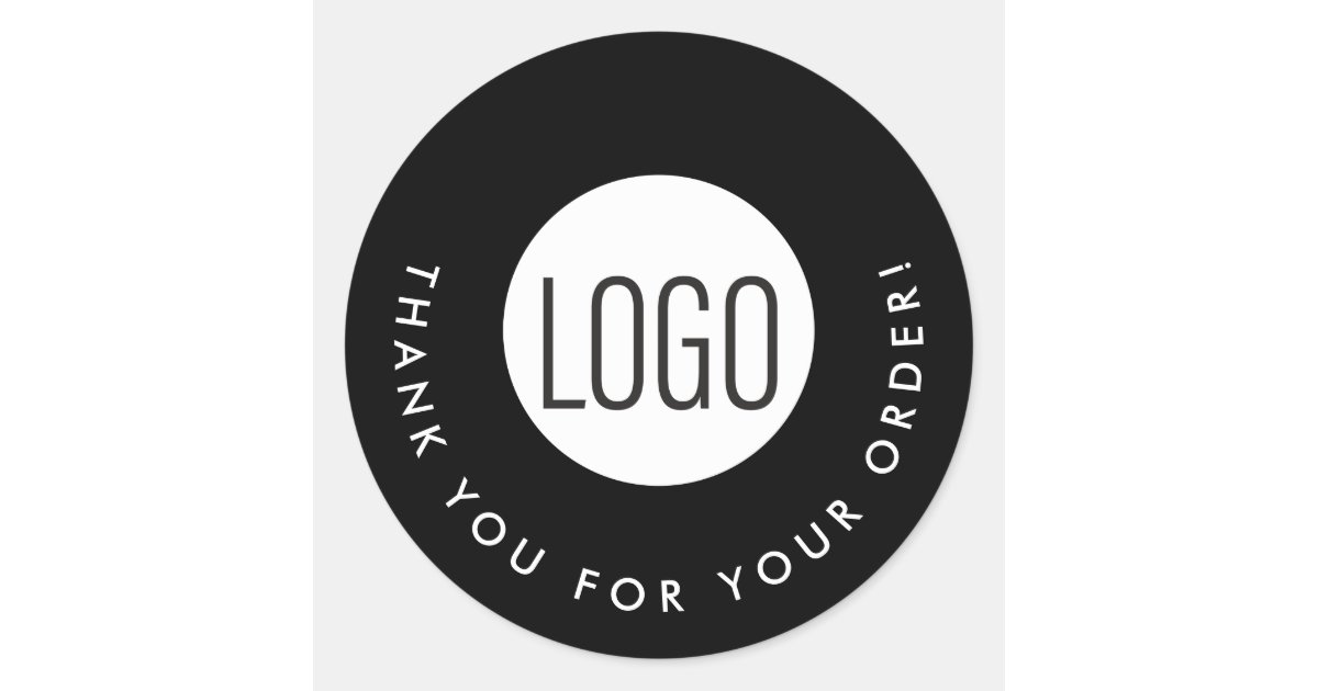 Black Custom logo Thank you for your order Classic Round Sticker | Zazzle