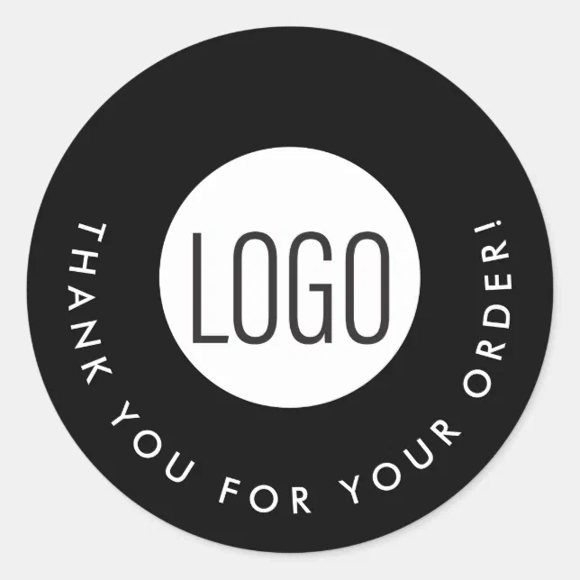 Black Custom logo Thank you for your order Classic Round Sticker | Zazzle