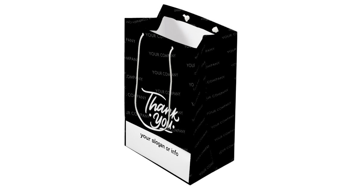 Black | Custom Name Business Thank You Medium Gift Bag | Zazzle