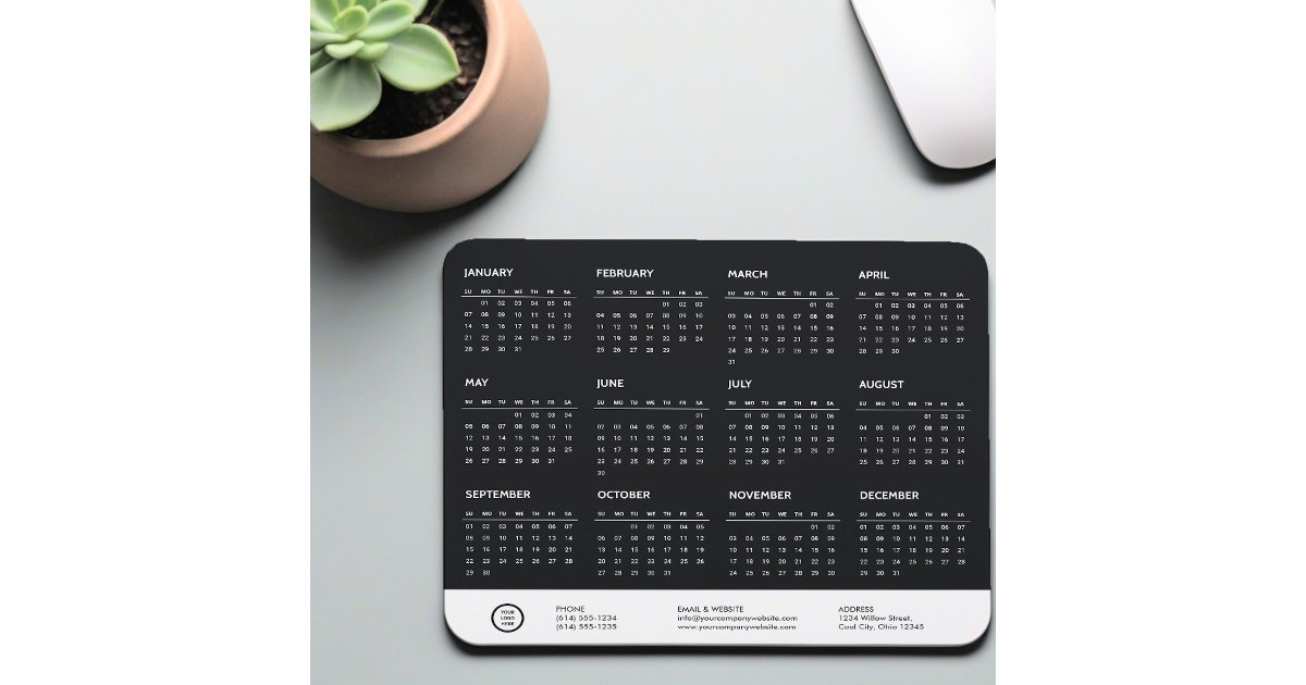 Black Customizable 2024 Calendar Company Logo Swag Mouse Pad | Zazzle