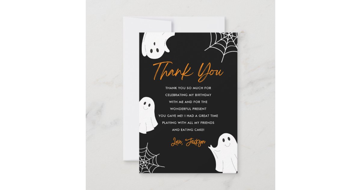 Black Cute Ghost Spooky Birthday Thank You Card | Zazzle