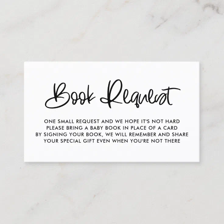 Black Cute Modern Calligraphy Book Request Card | Zazzle
