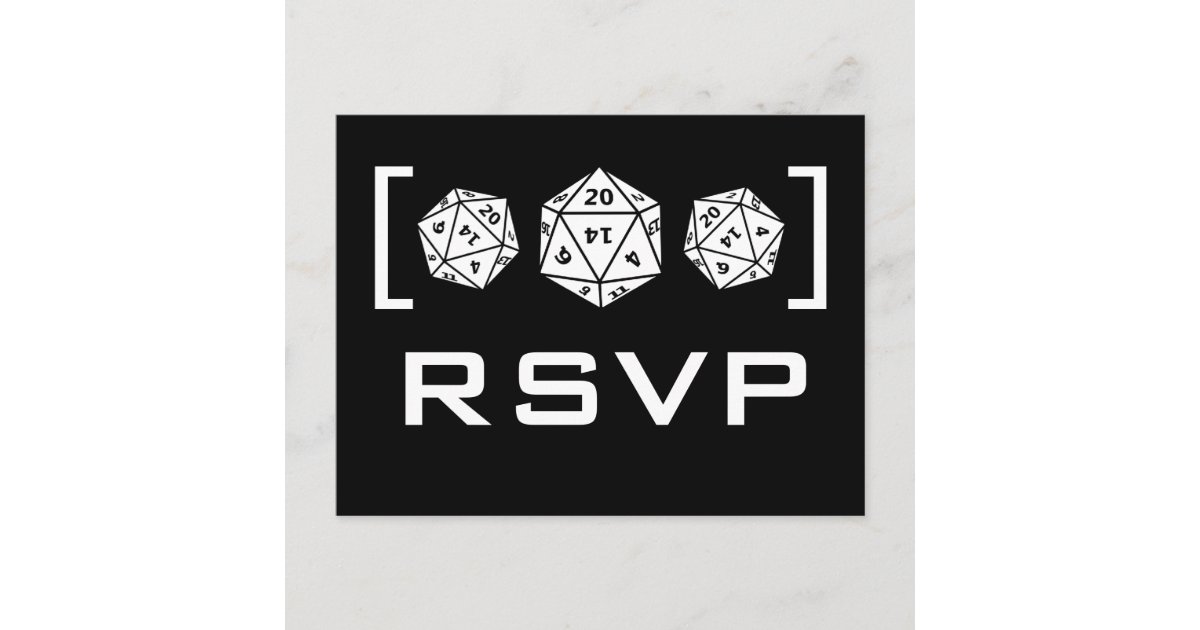 Black D20 Dice Gamer RSVP Postcard | Zazzle