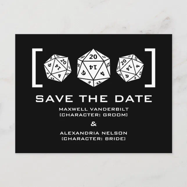 Black D20 Dice Gamer Save the Date Postcard | Zazzle