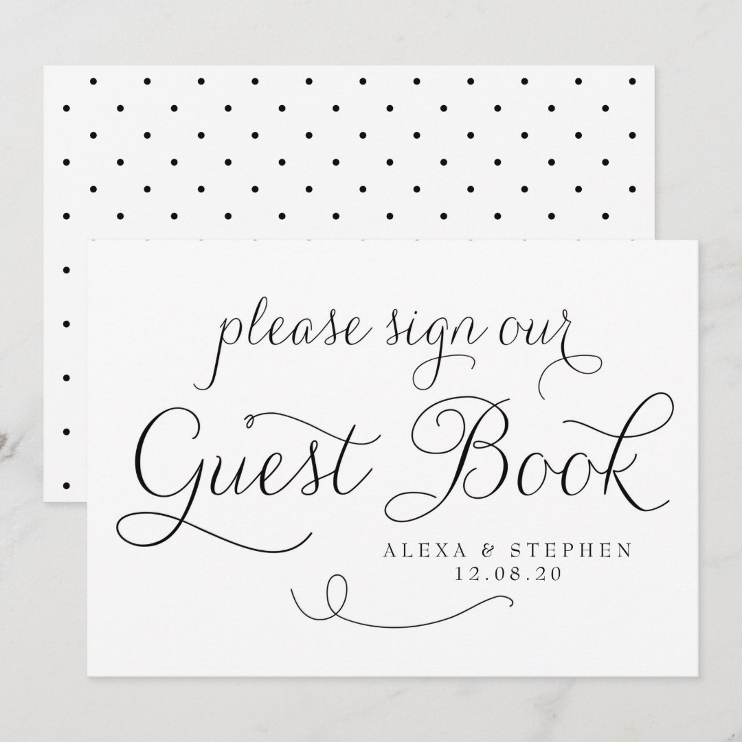 Black Dainty Script Guest Book Wedding Sign Invitation | Zazzle
