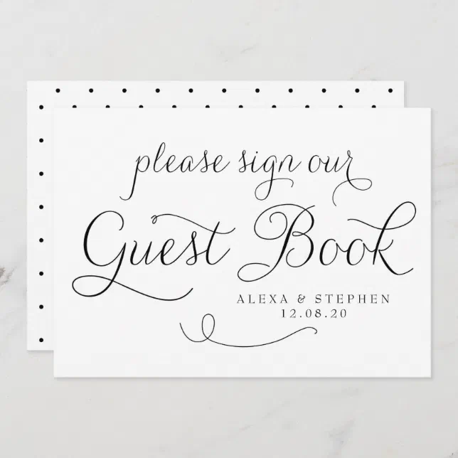 Black Dainty Script Guest Book Wedding Sign Invitation | Zazzle