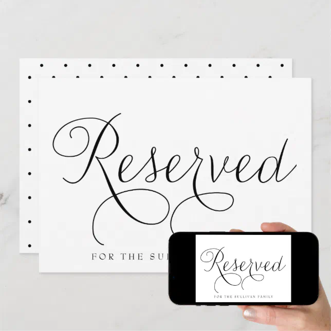 Black Dainty Script Reserved Wedding Sign Invitation | Zazzle